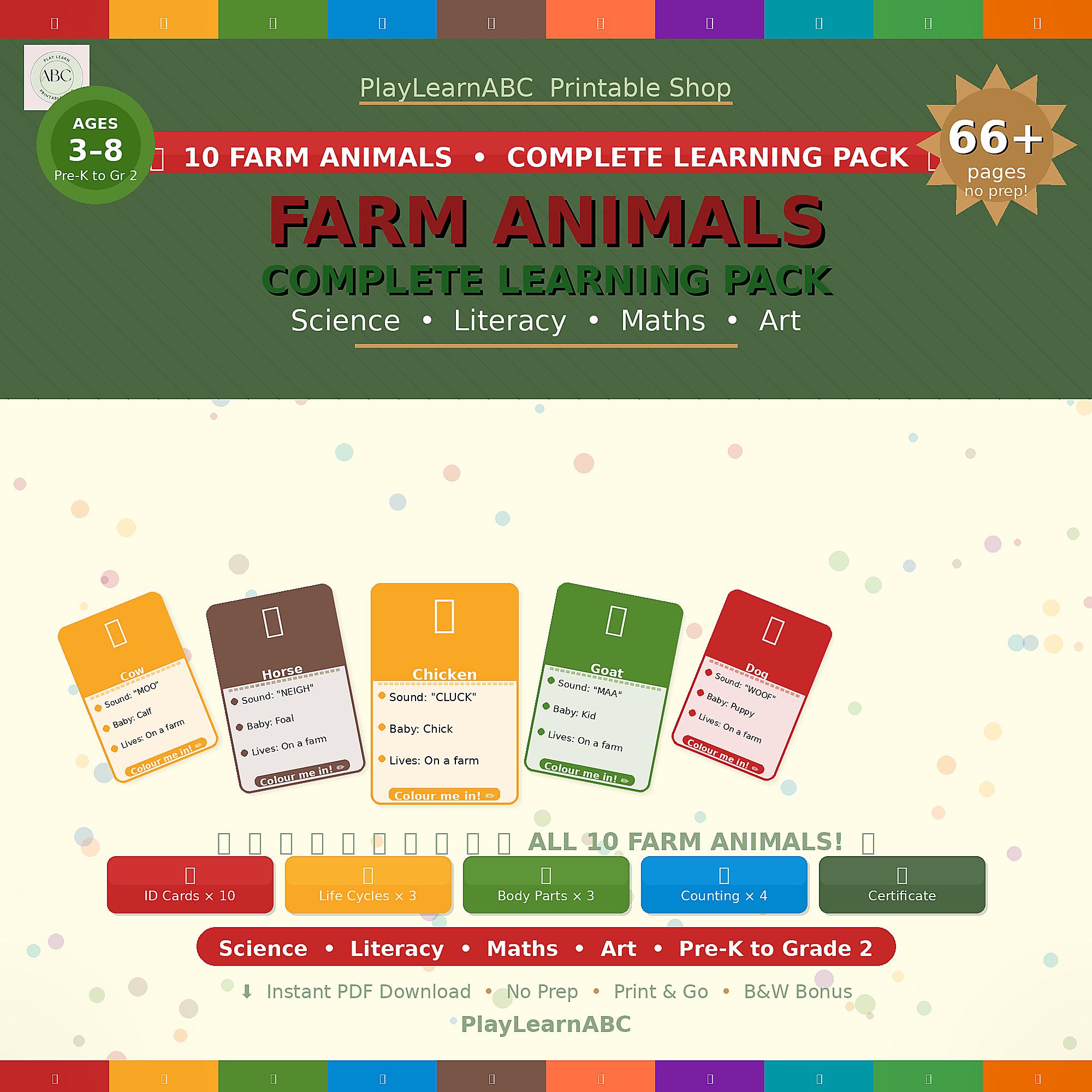 Farm Animals Learning Pack | No Prep | ID Cards Life Cycles Body Parts ...