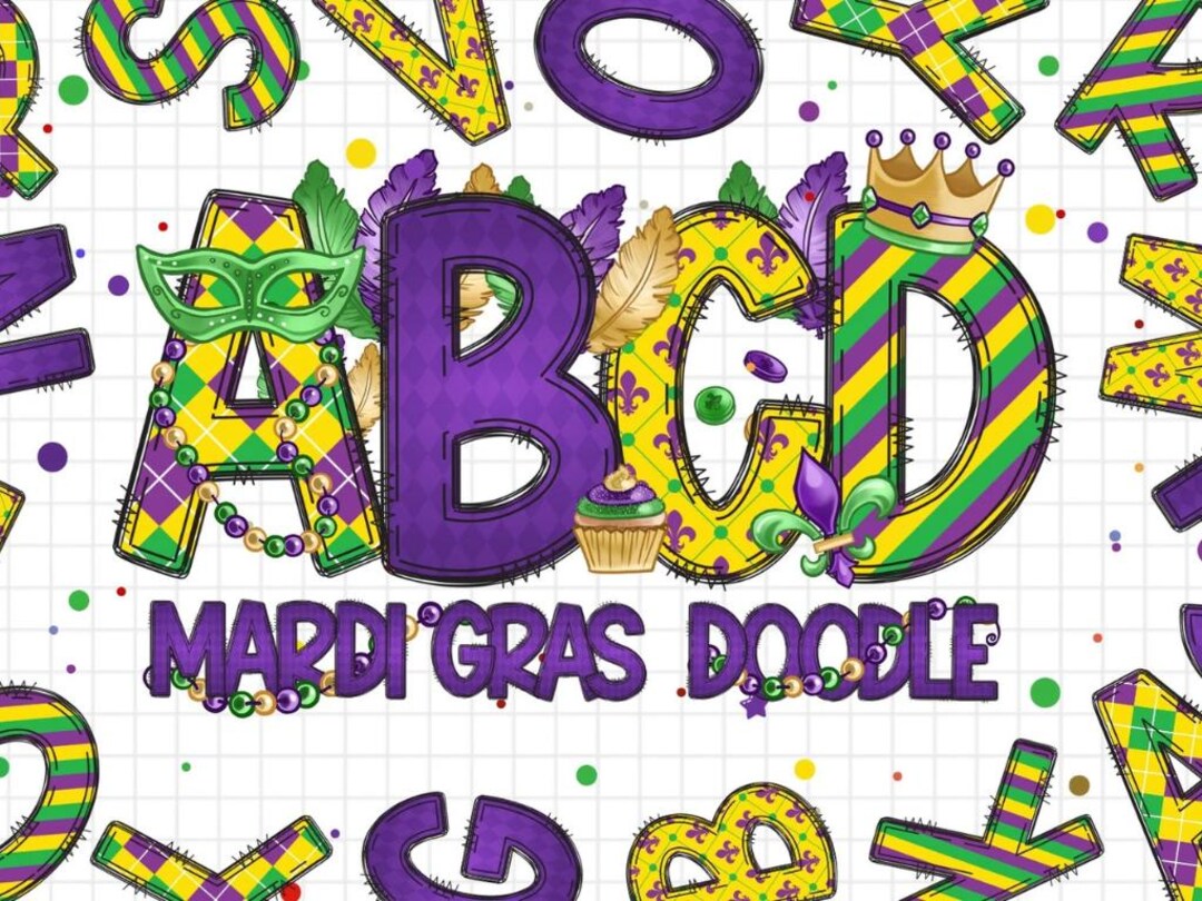 Mardi Gras Doodle Alphabet PNG Bundle | Personalized Name Letters ...