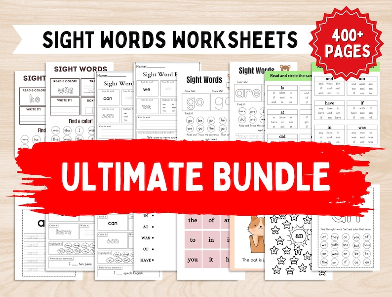 Preschool Pre-k + Kindergarten Sight Words Worksheets Bundle | +400 ...