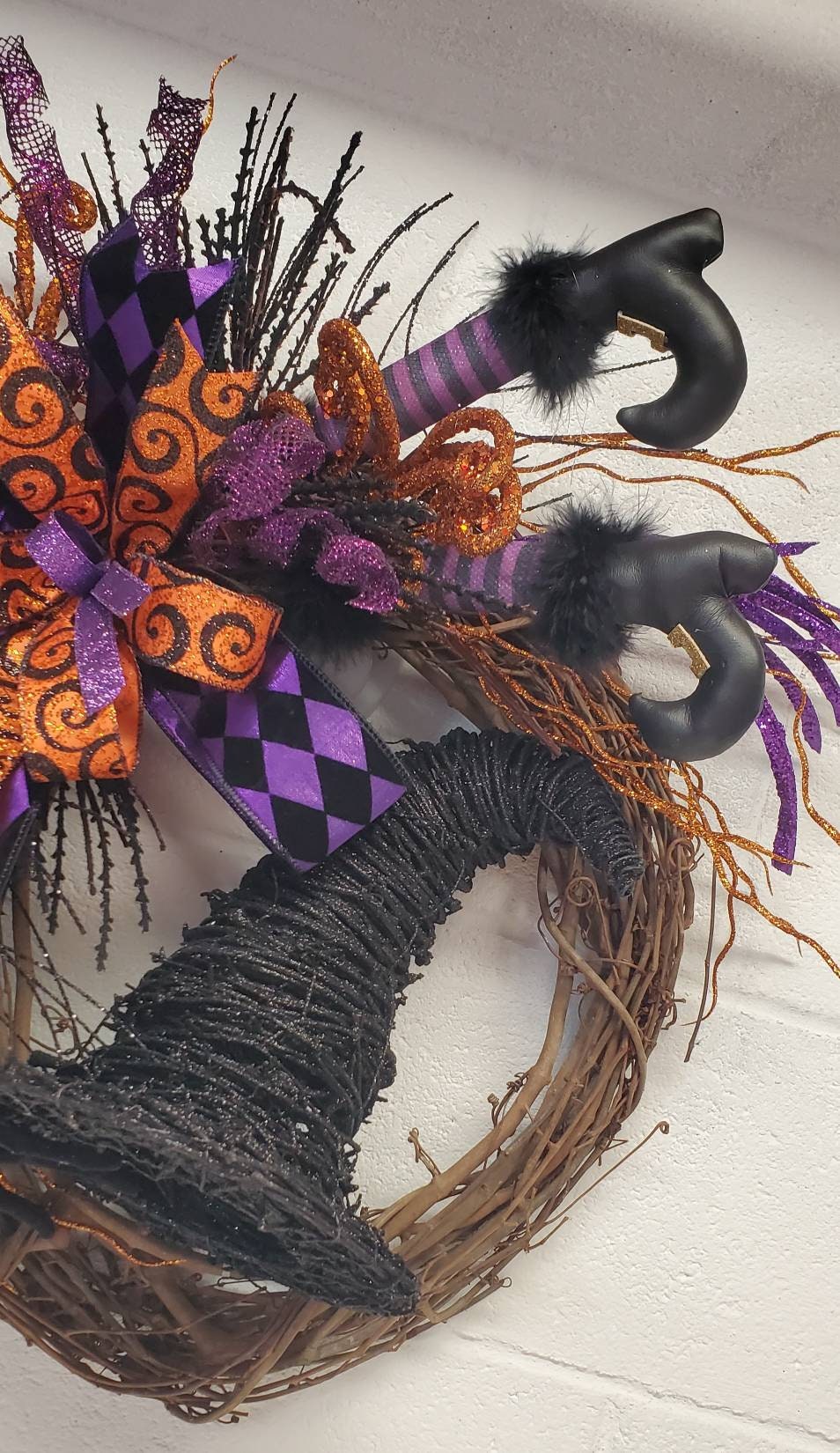 Witches Hat With a Spider Grapevine Wreath, Witch Wreath, Halloween ...