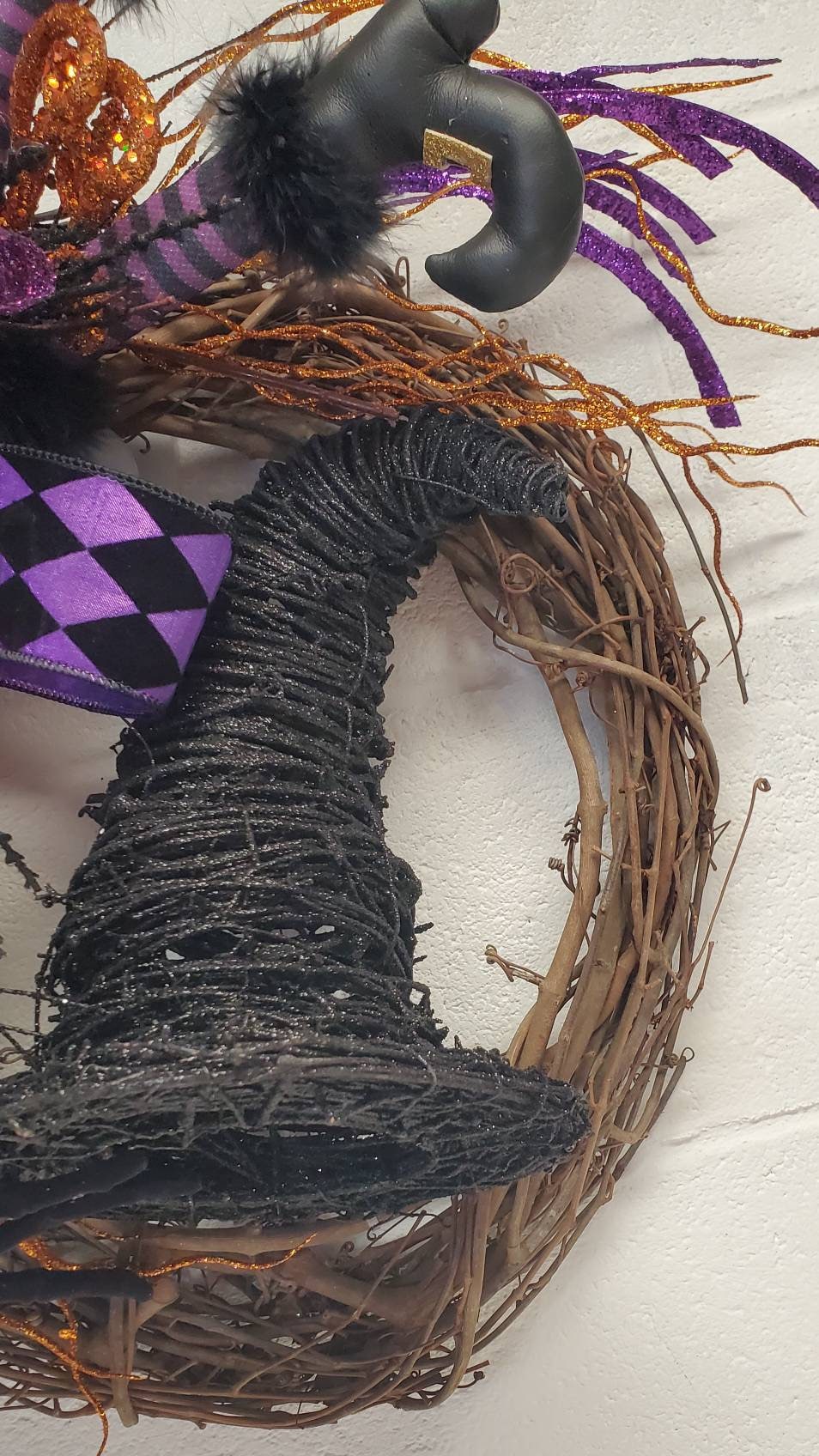 Witches Hat With a Spider Grapevine Wreath, Witch Wreath, Halloween ...