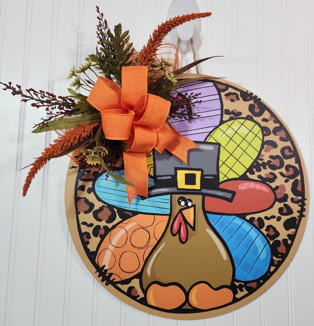 Thanksgiving Turkey Door Hanger, Fall Door Decor, Fun Turkey Sign ...
