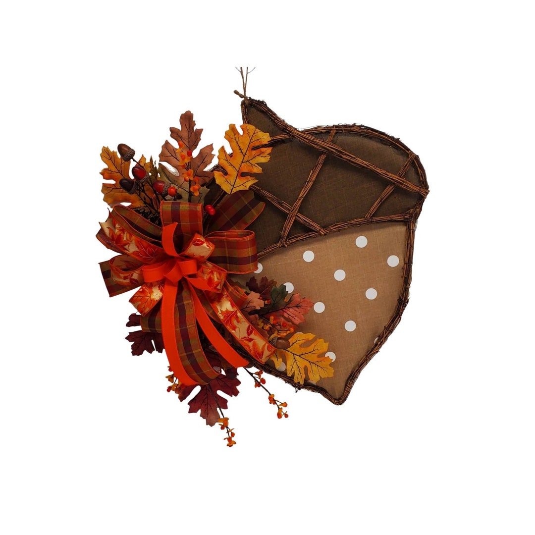 Acorn Twig Door Hanger With Fall Leaves Front Door Hanger, Grapevine ...