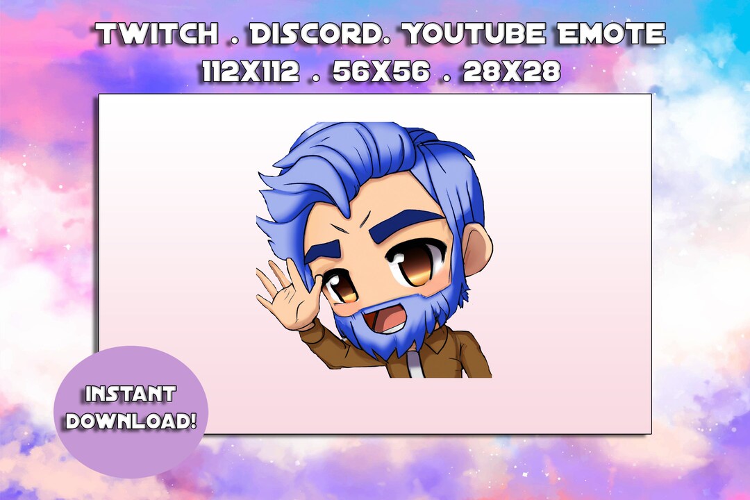 Blue Hair Guy Waving Emote for Twitch Handsome Beard Brown - Etsy