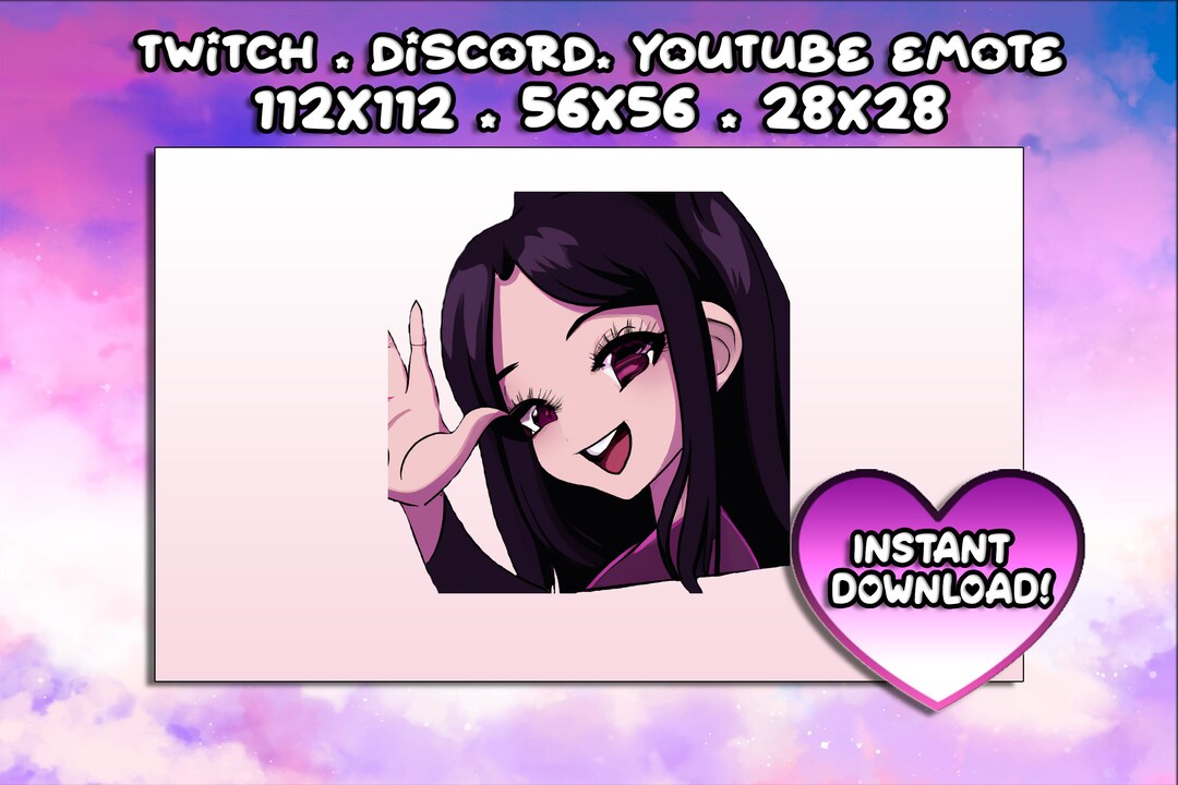 Waving Hello Emote for Twitch Dark Hair Long Eyelashes Anime - Etsy