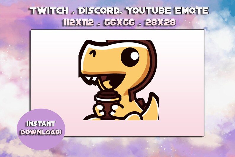 Dinosaur Latte Coffee Sip Emote Twitch Kawaii Cute Chibi - Etsy