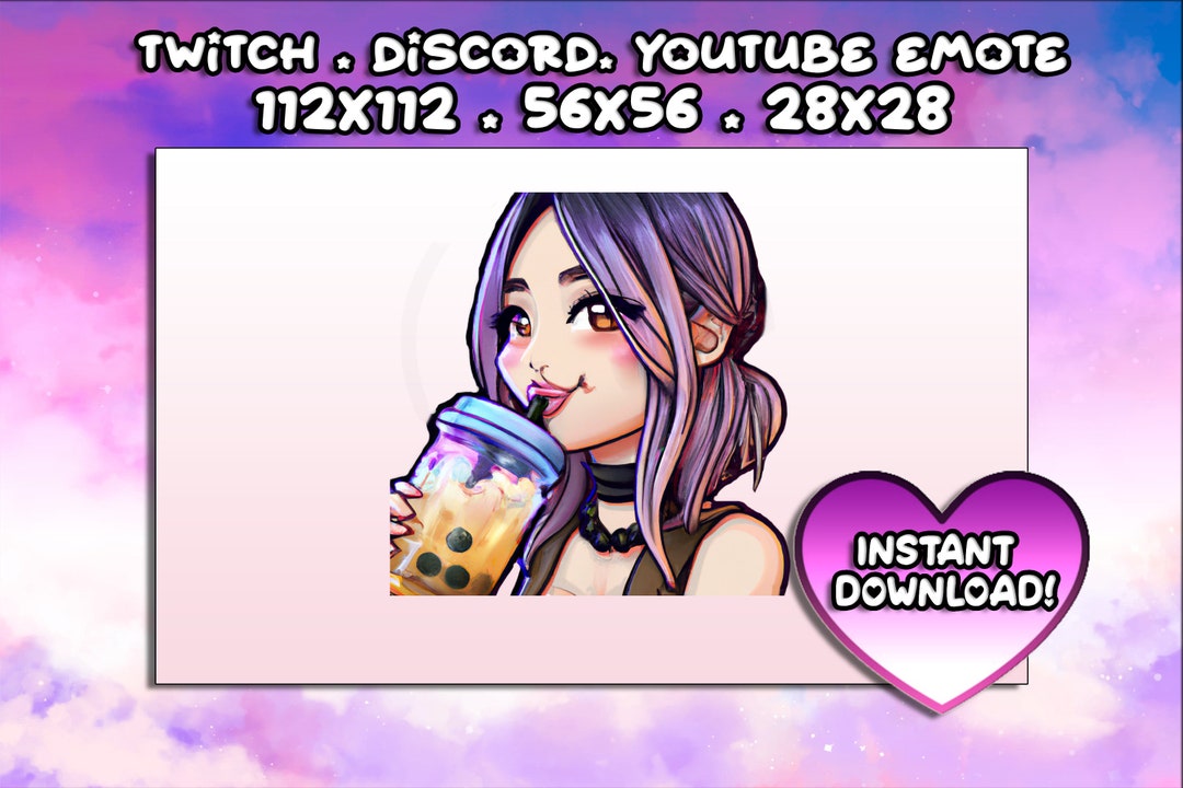 Bubble Tea Sipping Emote for Twitch Purple Ombre Hair SIP - Etsy