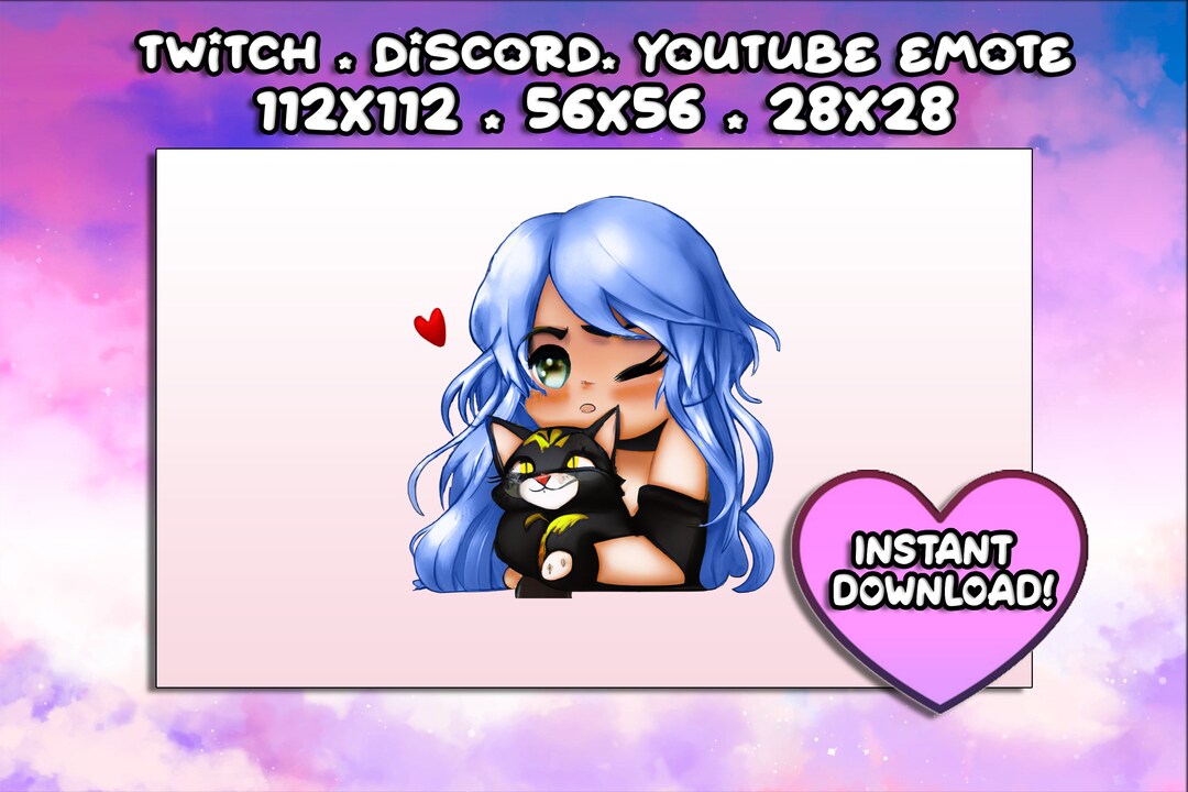 Unique Hugging Black Cat Emote Twitch Cute Blue Hair Hazel - Etsy