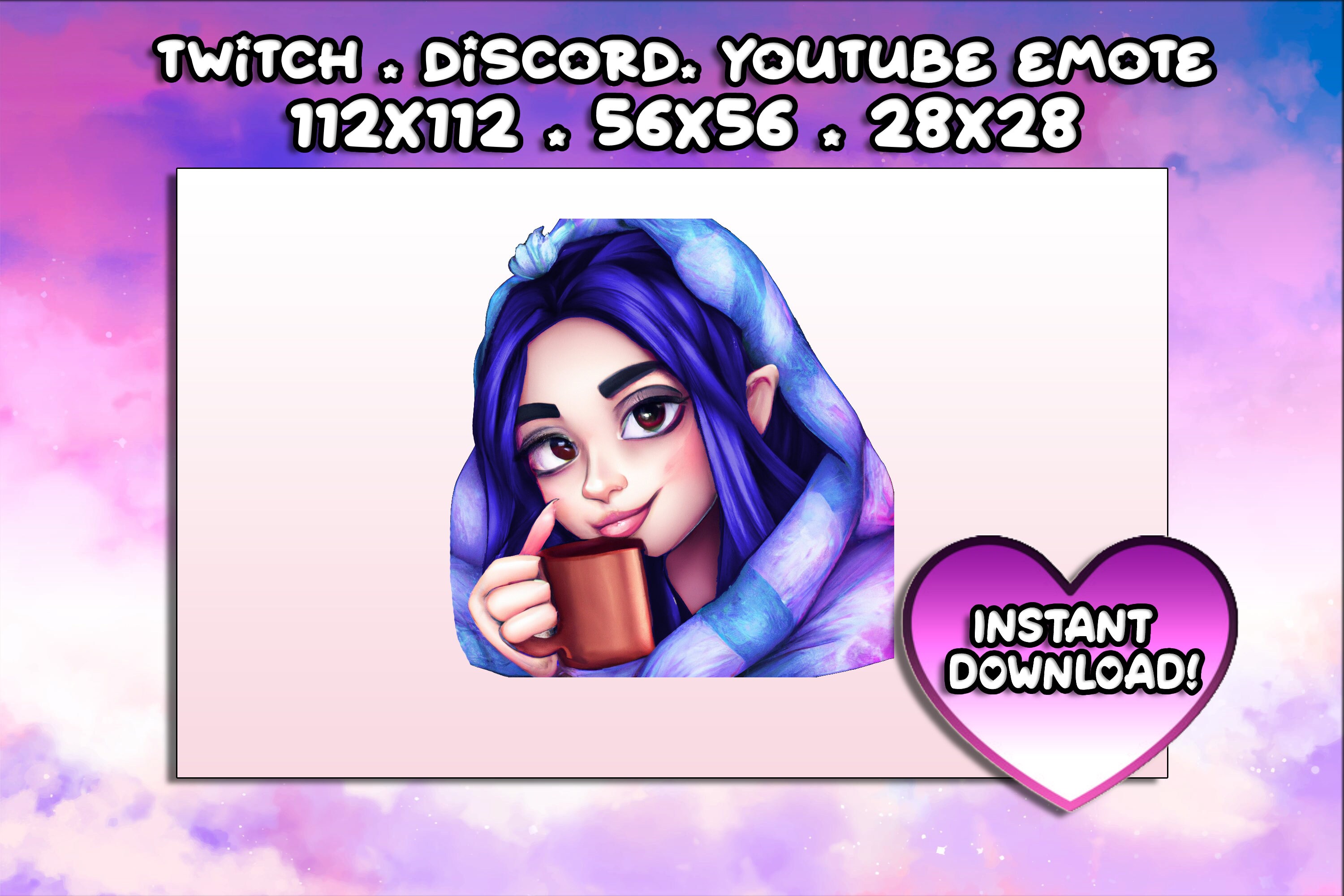 Unique Sip Drink Emote for Twitch Blue Hair Brown Eyes Tea - Etsy