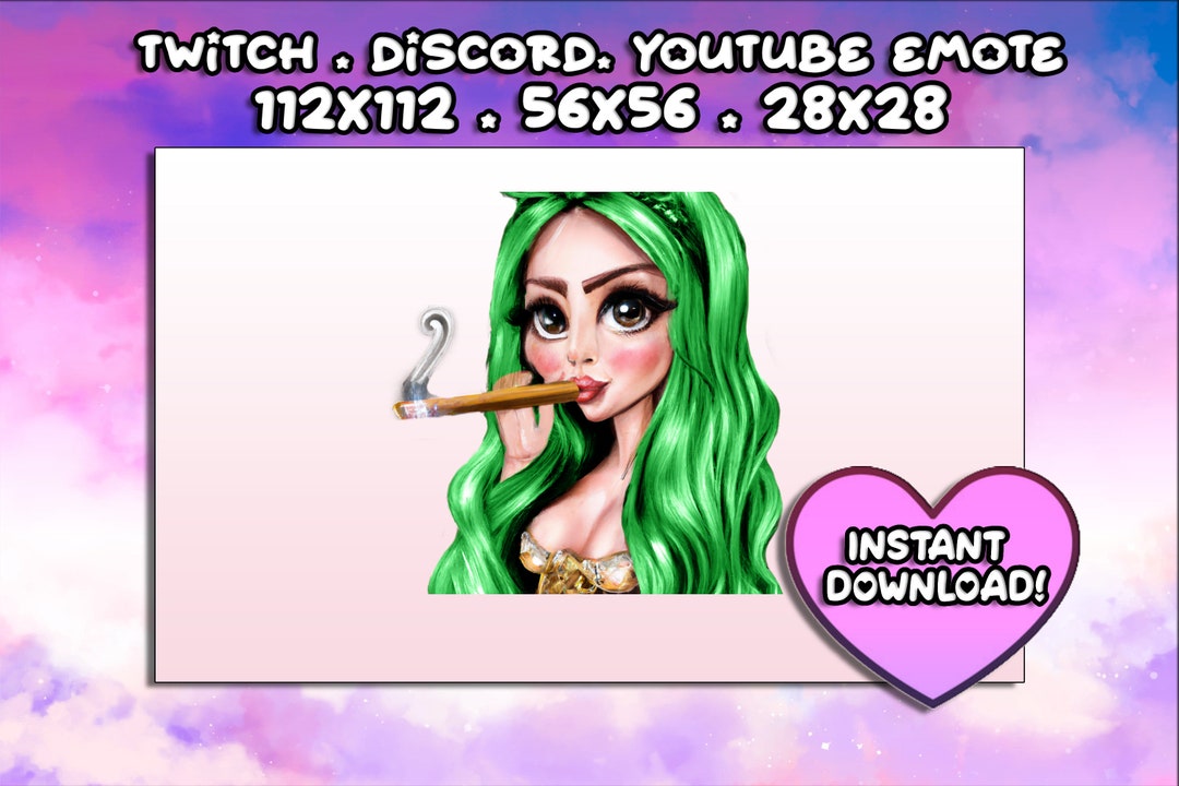 Long Lime Green Hair Smoking Emote Twitch Brown Eyes Cute - Etsy