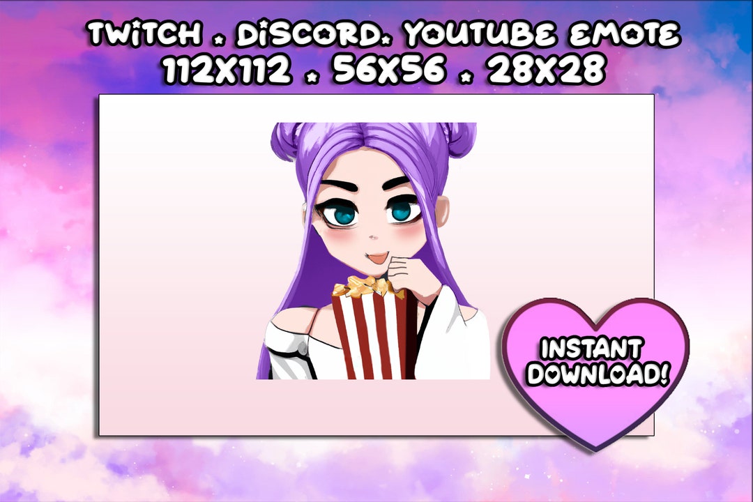 Cute Anime Girl Emote With Space Buns Eating Popcorn for - Etsy