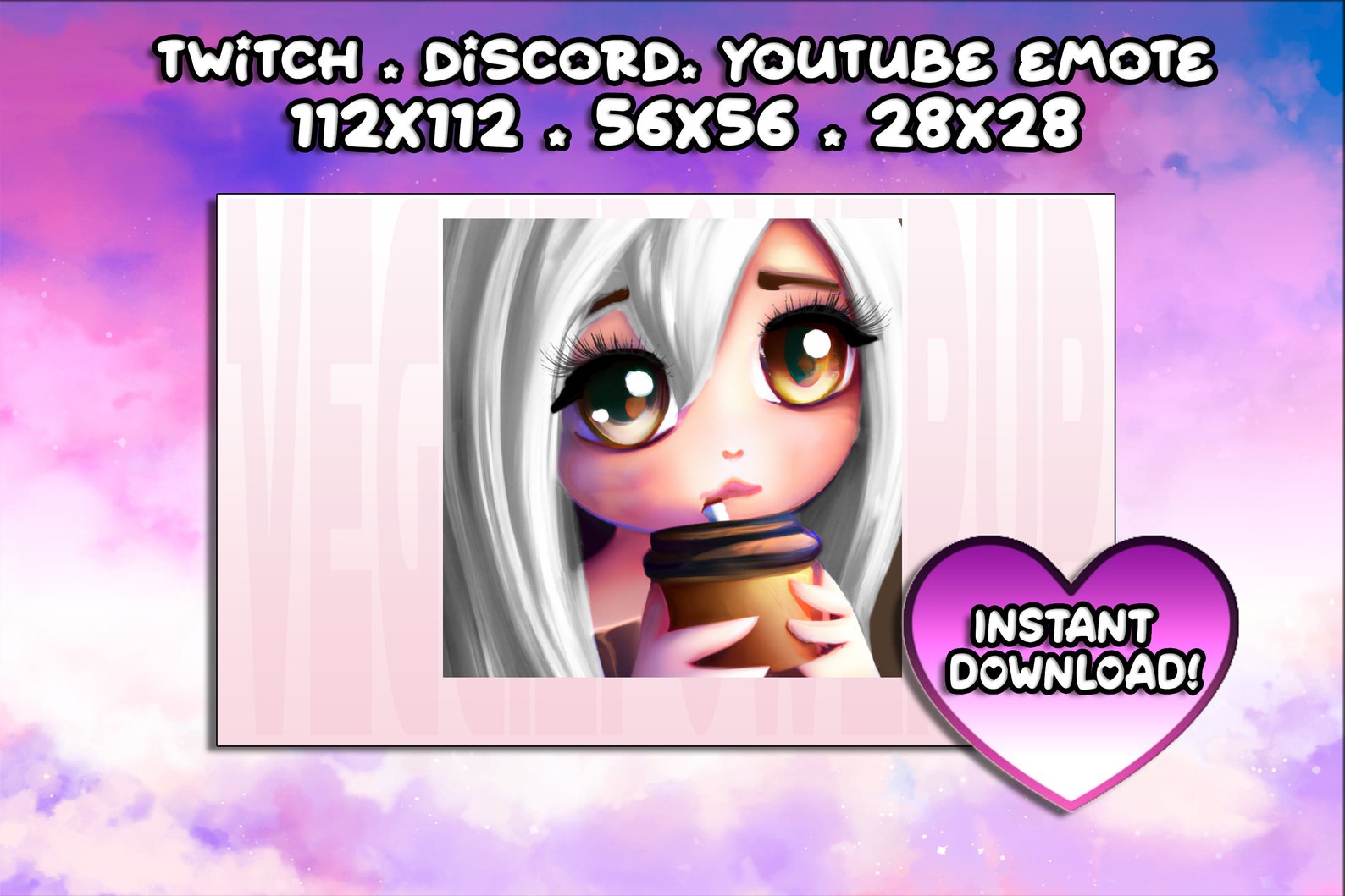 Cute Girl SIP Twitch Emote Sweet Doll Like Face Silver Gray - Etsy