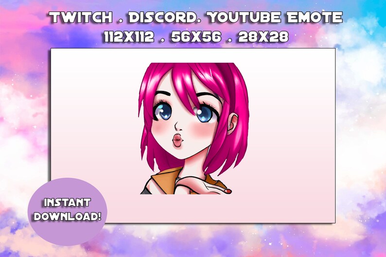 Pink Hair Kissy Face Emote for Twitch Kawaii Chibi Anime - Etsy
