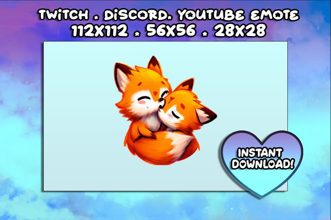 Fox Hugging Squish Kiss Emote for Twitch Kawaii Cute Squeeze Snuggle ...