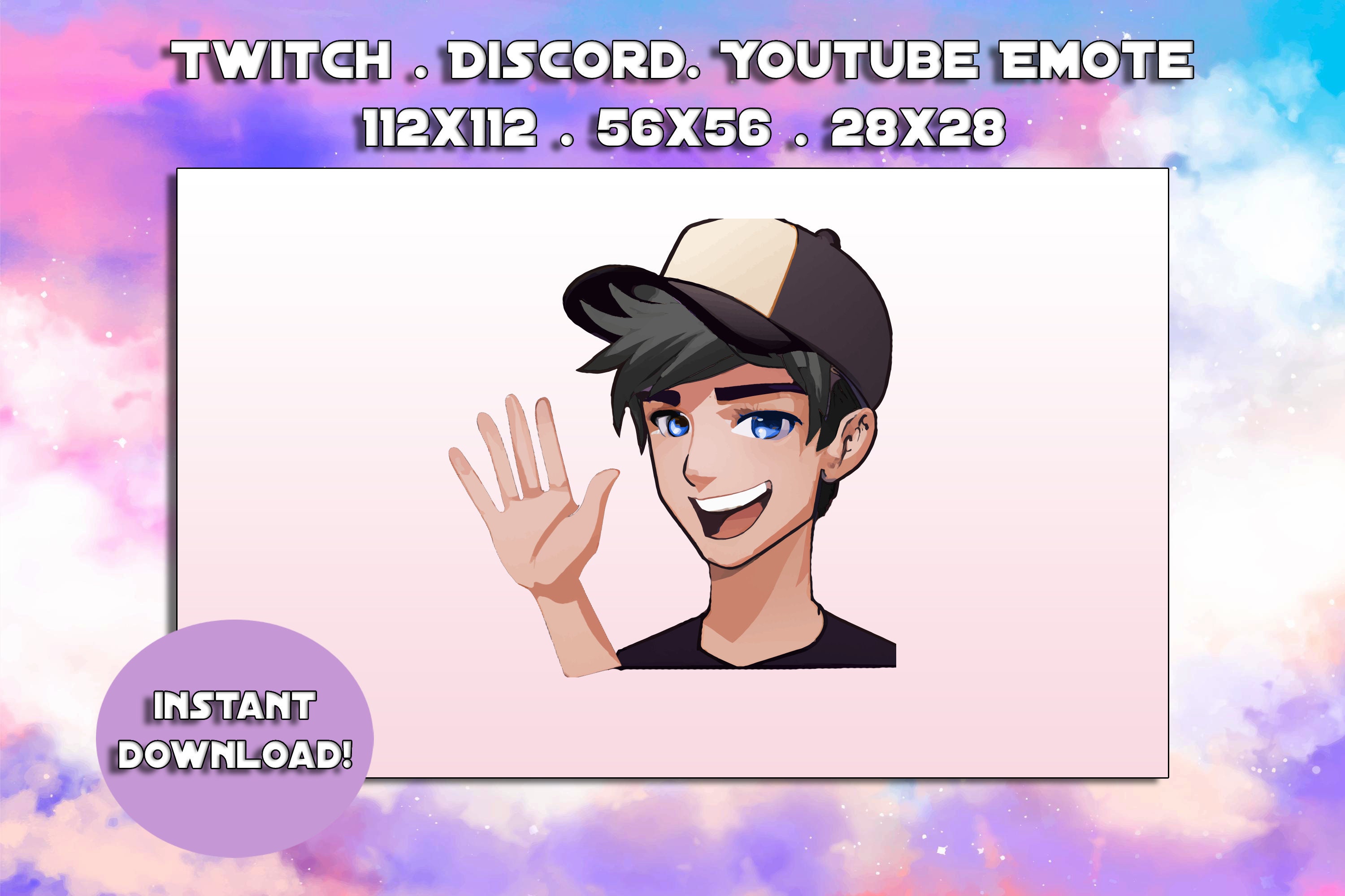 Dark Hair Blue Eyes Baseball Cap Waving Emote for Twitch - Etsy