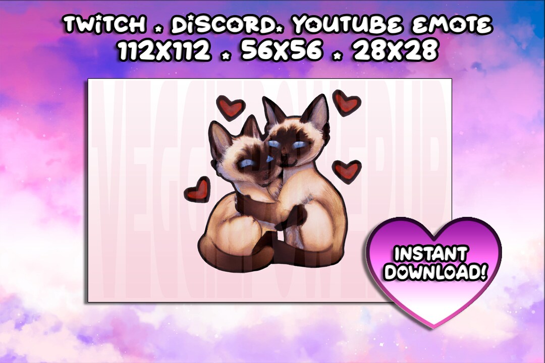 Cute Siamese Cats Embrace Twitch Emote Sweet Cozy Cuddle Hug - Etsy