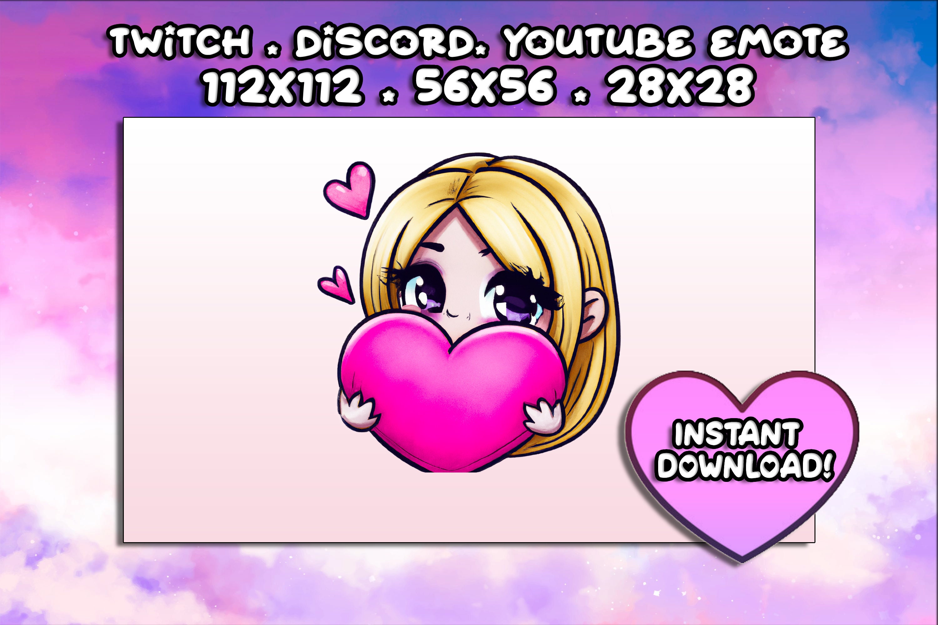 Hugging Bright Pink Heart Emote Twitch Blonde Hair Kawaii - Etsy