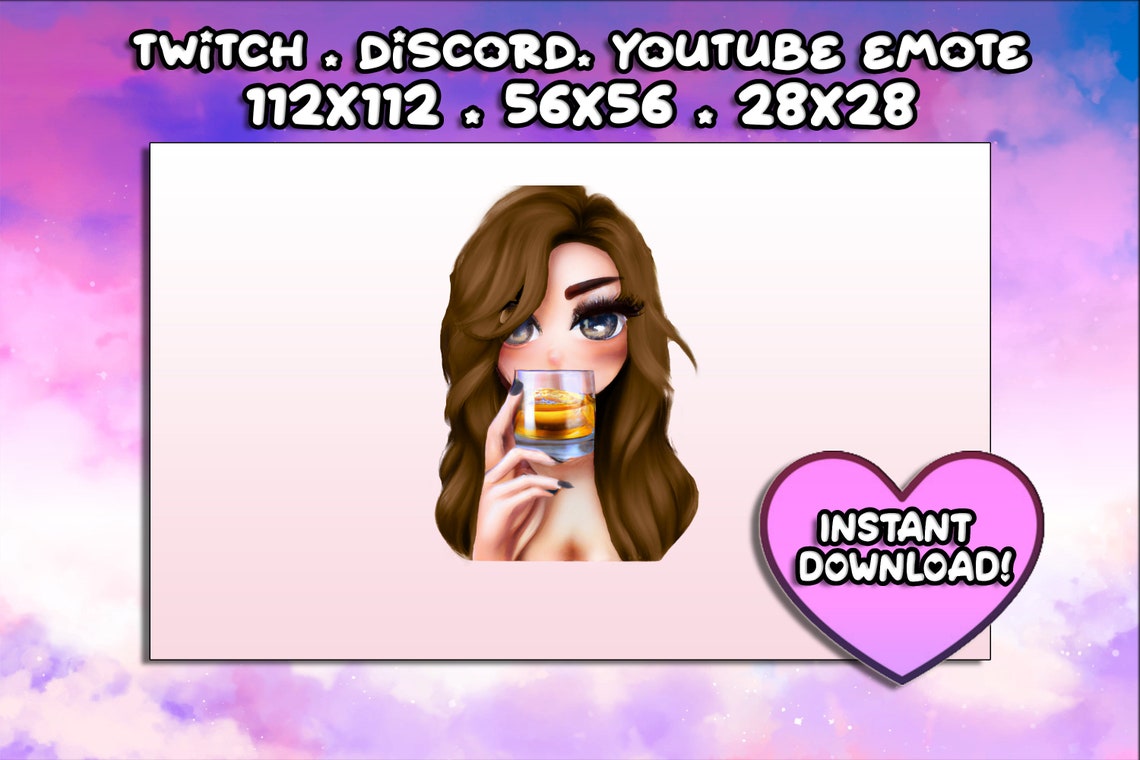 Pretty Girl Sip Emote Cute Lady With Long Rich Brown Hair - Etsy