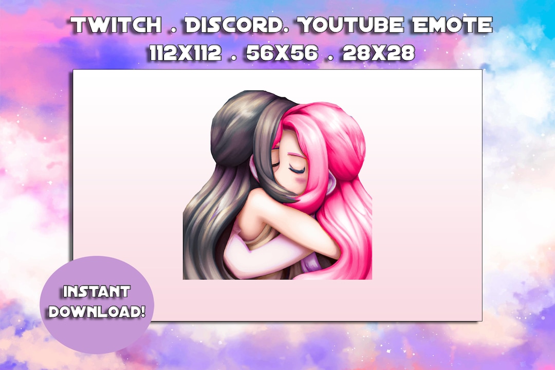 Sweet Loving Hug Emote for Twitch Anime Long Black Pink Ombre Hair ...