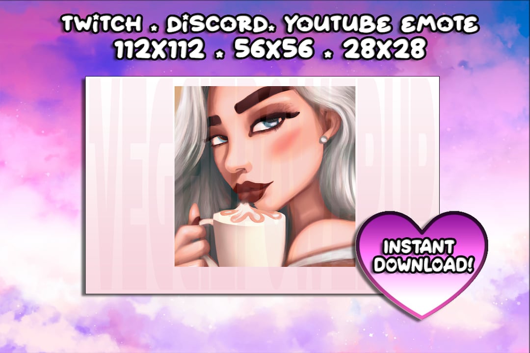Pretty Girl Coffee Emote for Twitch Silver Hair Blue Eyes - Etsy