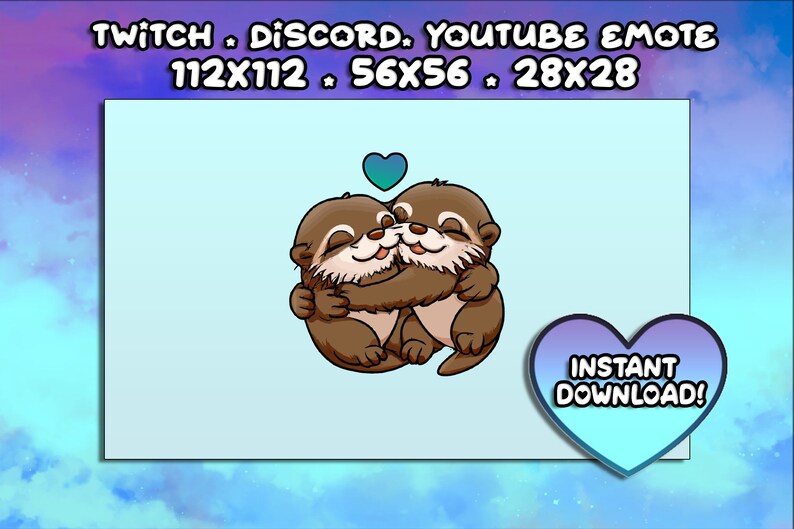 Otters Hugging Emote Twitch Kawaii Cute Chibi Baby Animals - Etsy