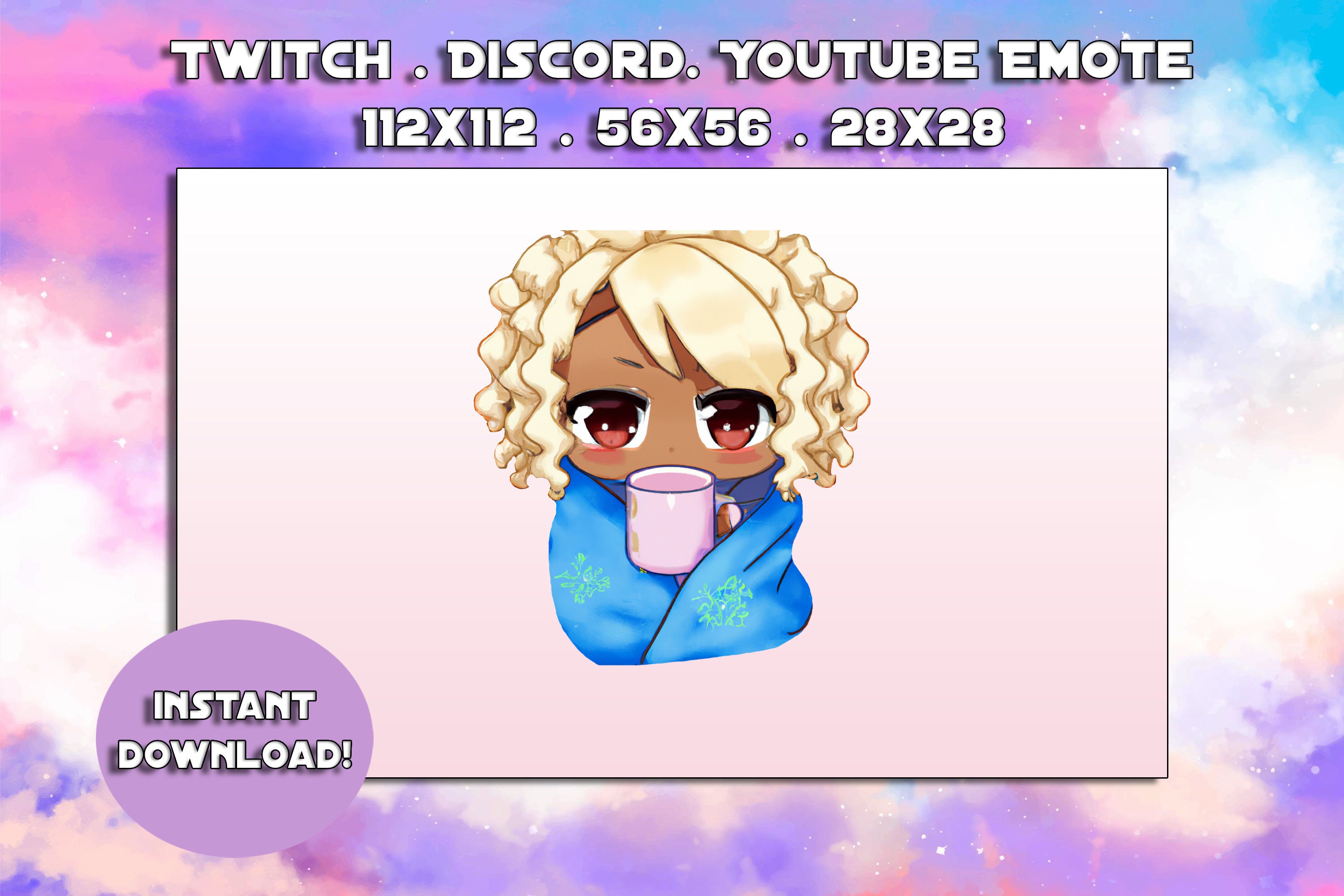 Cozy SIP Emote for Twitch Blonde Curls Waves Coffee Tea - Etsy