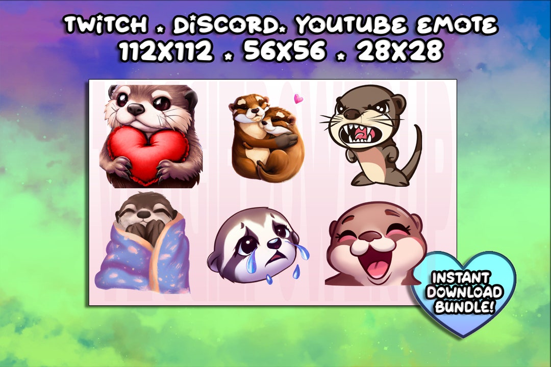 Super Cute Otter Twitch 6 Emote Pack Hugging Heart, Squish, Angry, Cozy ...