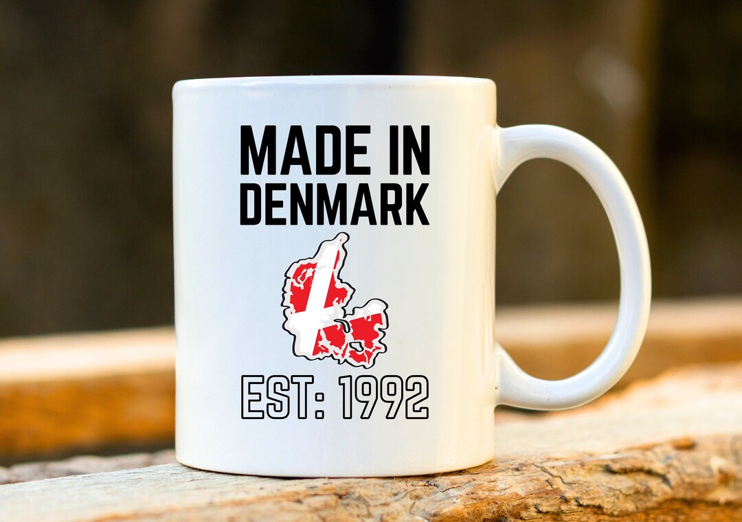 Made in Denmark Mug. Danish Flag. Map of Denmark. Personalised Danish ...