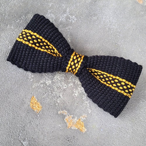 Handwoven Black Luxury Bow Tie for Groomsmen Made on Weaving Loom From ...