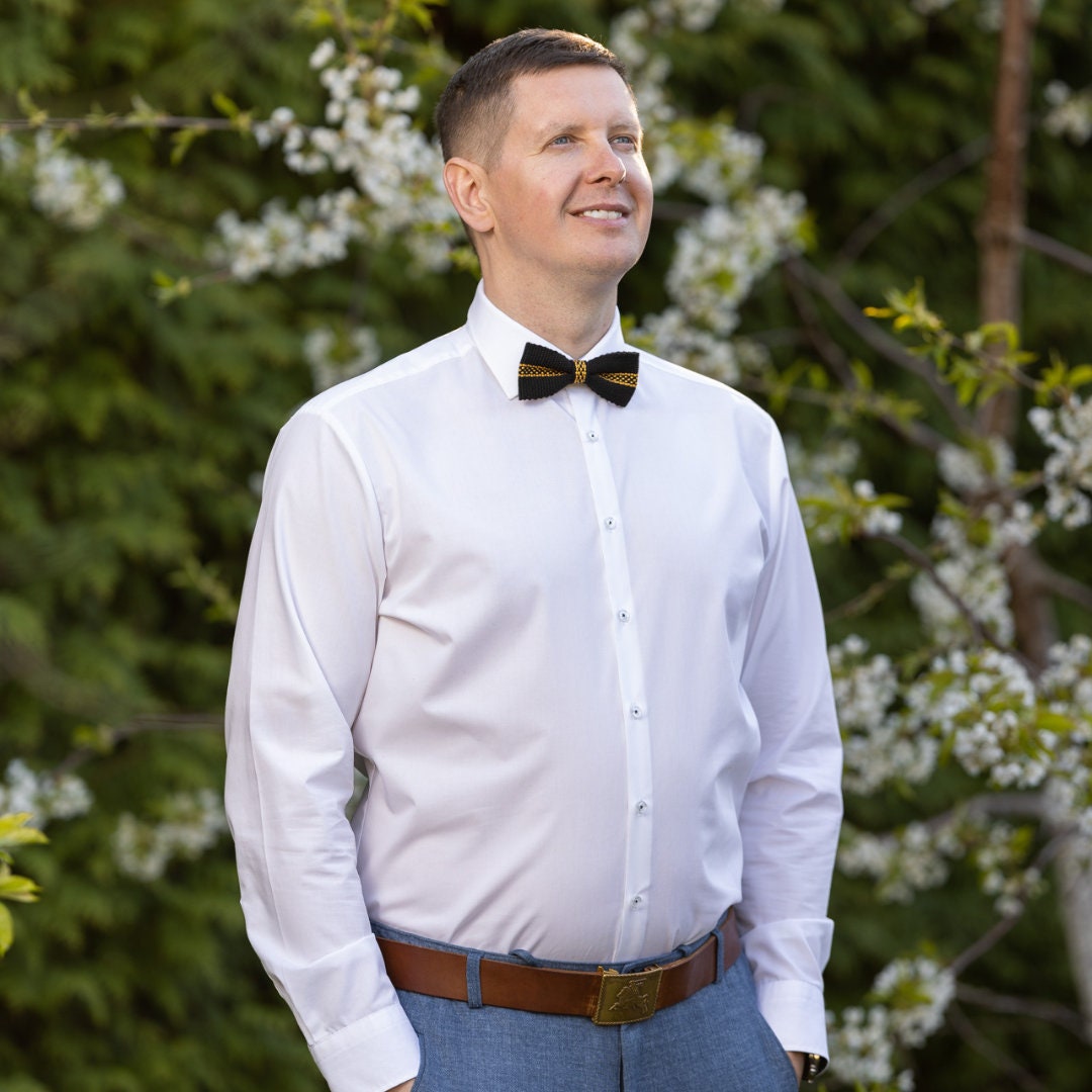 Handwoven Black Luxury Bow Tie for Groomsmen Made on Weaving Loom From ...