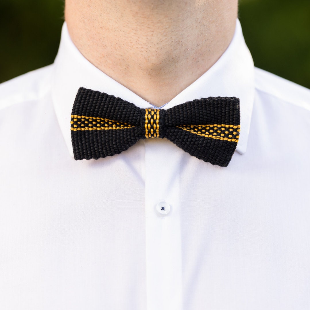 Handwoven Black Luxury Bow Tie for Groomsmen Made on Weaving Loom From ...
