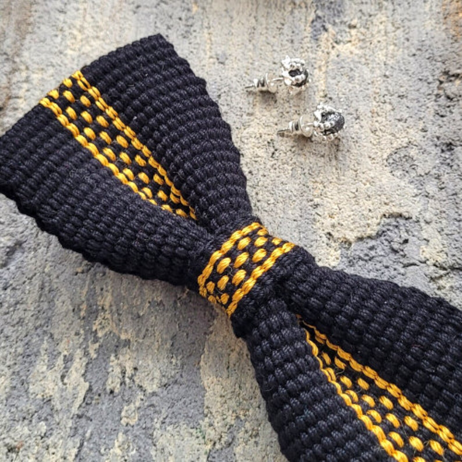 Handwoven Black Luxury Bow Tie for Groomsmen Made on Weaving Loom From ...