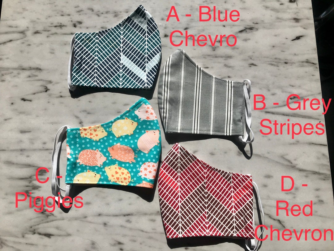 Blue Chevron Grey Stripes Piggies Red Chevron Face Mask - Etsy