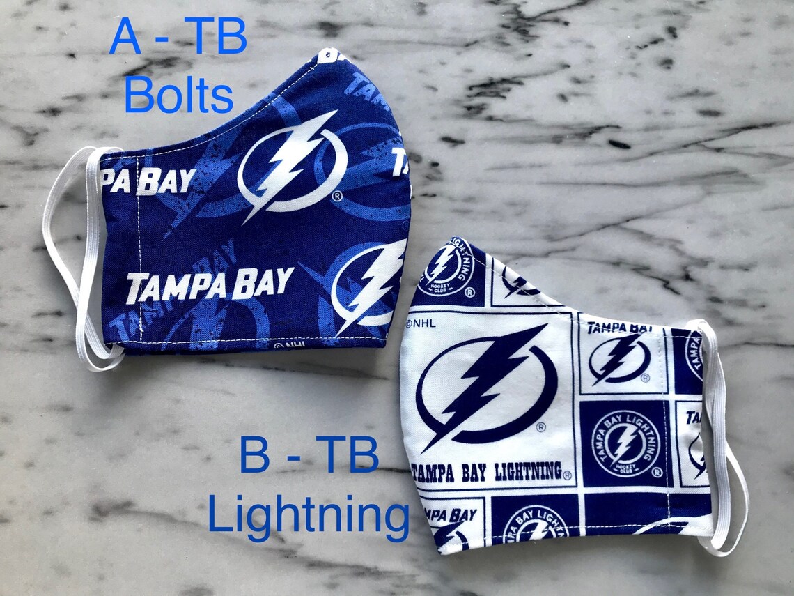 Tampa Bay Lightning Bolts Sports Face Masks. Washable Double | Etsy