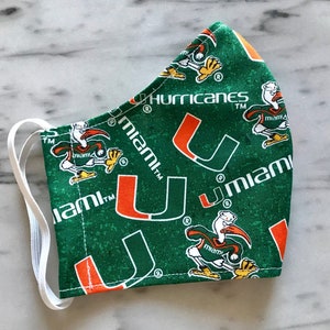 UM Hurricanes Sports Face Mask. Washable, Double Layer W/thin Filter ...