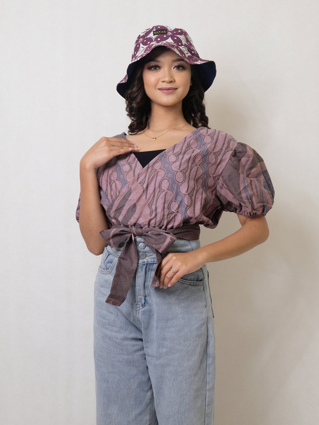 Batik Puff Sleeve Reversible Crop Top - Etsy