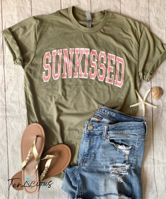 Sunkissed Sun Kissed Pink Olive Green Distressed Graphic Logo - Etsy