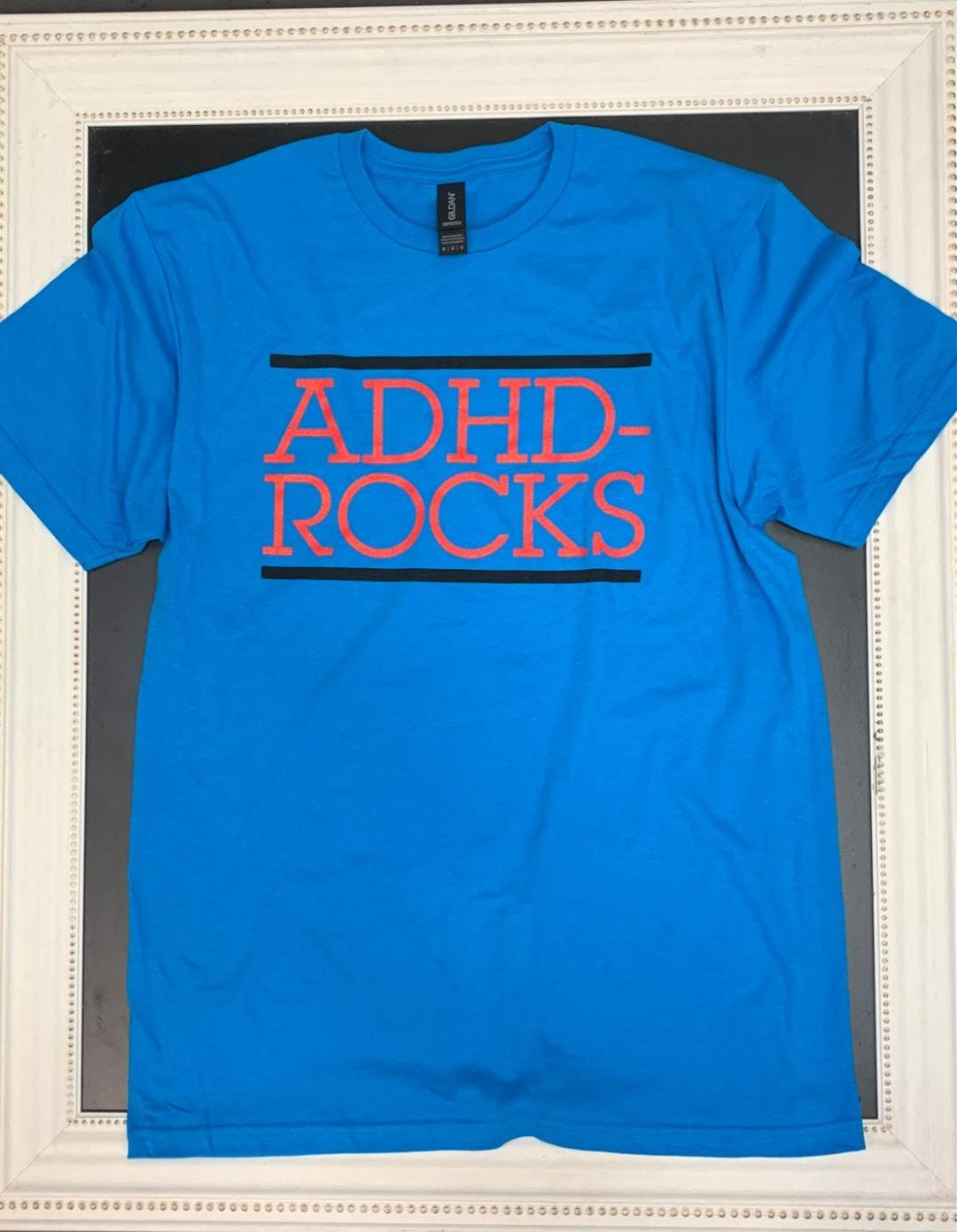 ADHD Rocks Mashup Spoof Band Tee Black Red Punk Rock Text Graphic Logo ...