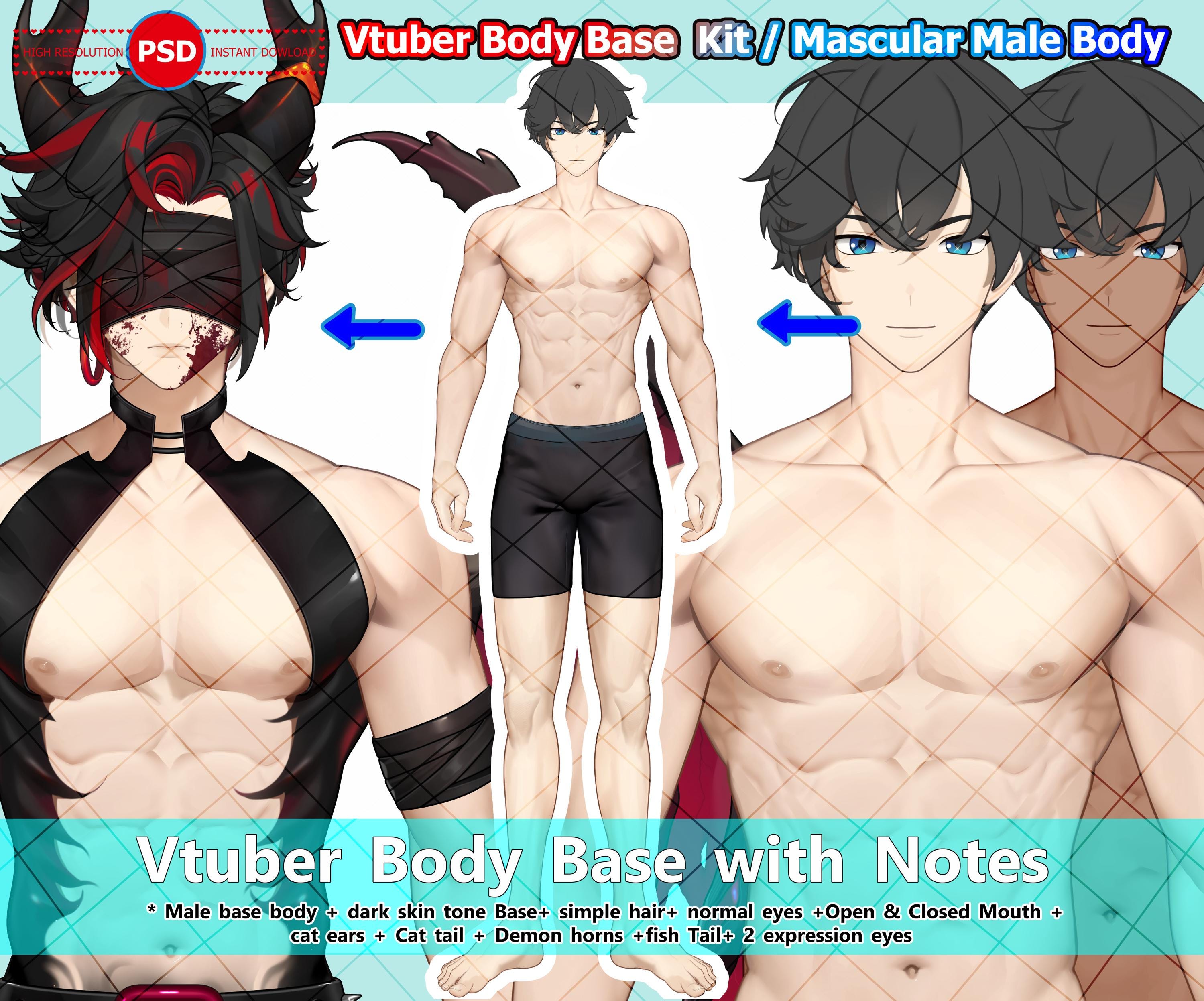 Muscular L Male Vtuber Body Base| Unrigged Live2d Model Asset | Character Concept With Separated ...