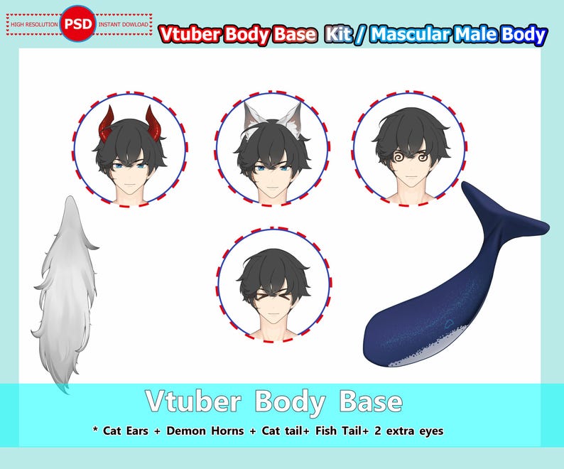 Muscular L Male Vtuber Body Base| Unrigged Live2d Model Asset ...