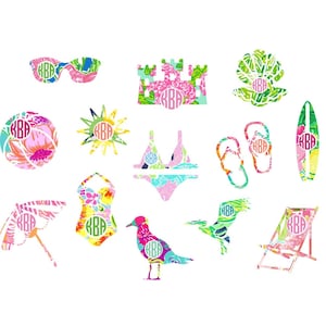 Lilly Inspired Beach Theme Vinyl Decal Monogram Sticker | Personalized ...