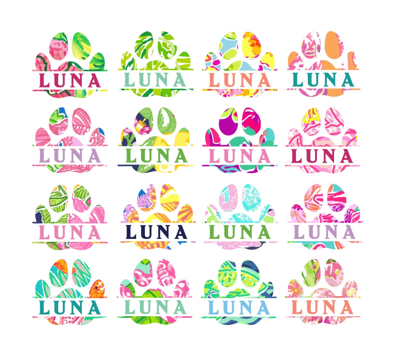 Lilly Inspired Dog Name Paw Vinyl Decal Monogram Sticker - Etsy