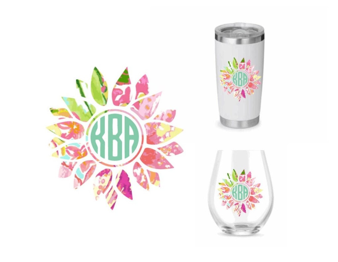 Lilly Inspired Flower Monogram Sticker Vinyl Decal | Personalized ...