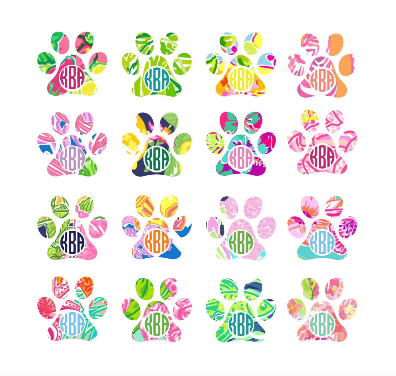 Lilly Inspired Dog Paw Vinyl Decal Monogram Sticker - Etsy