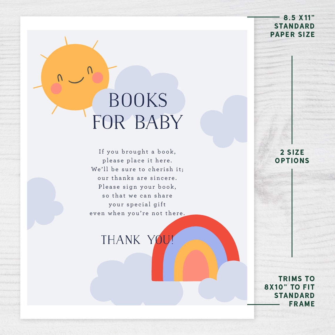 PRINTABLE Books for Baby Sign for Rainbow Baby Shower Sunshine Baby ...