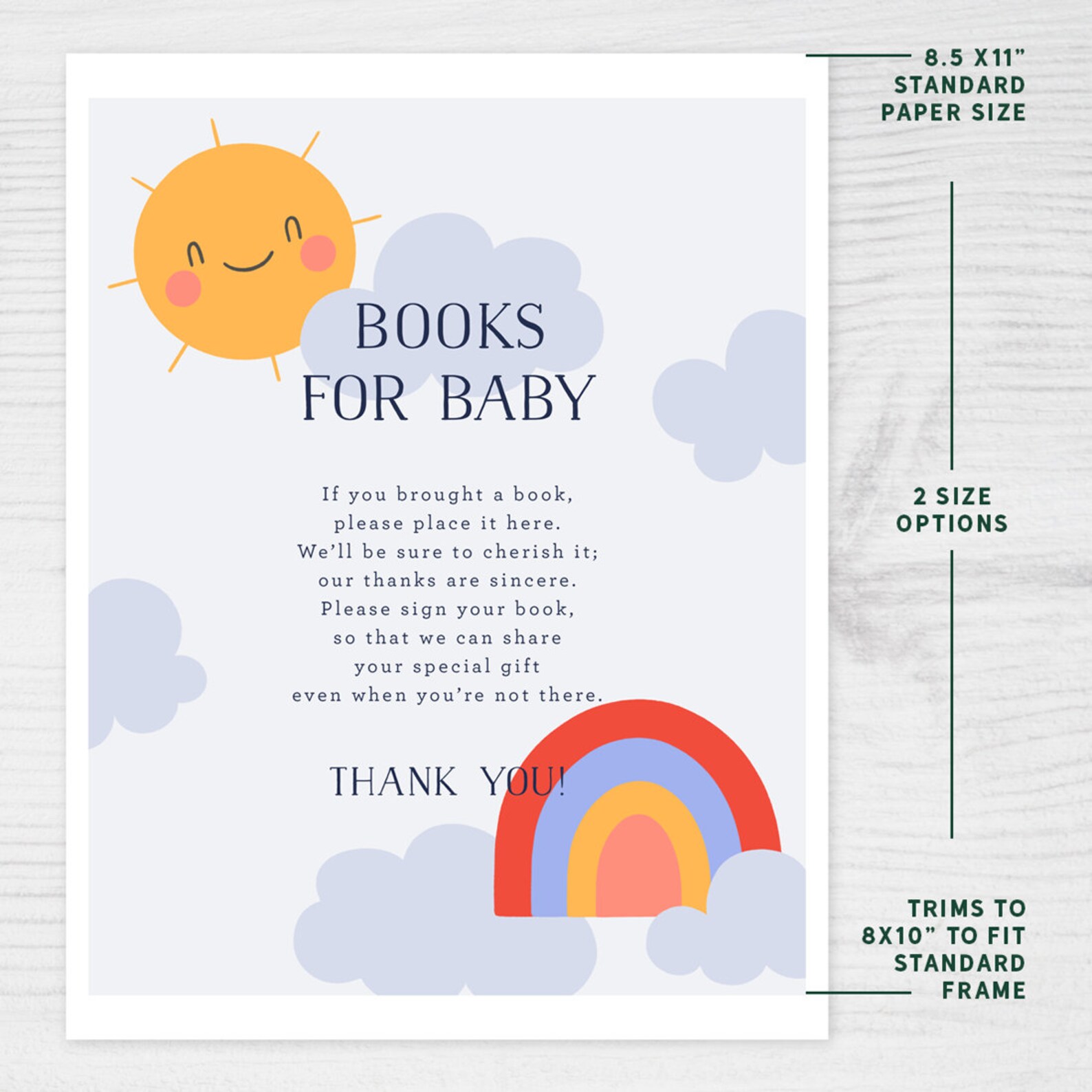 PRINTABLE Books for Baby Sign for Rainbow Baby Shower Sunshine Baby ...