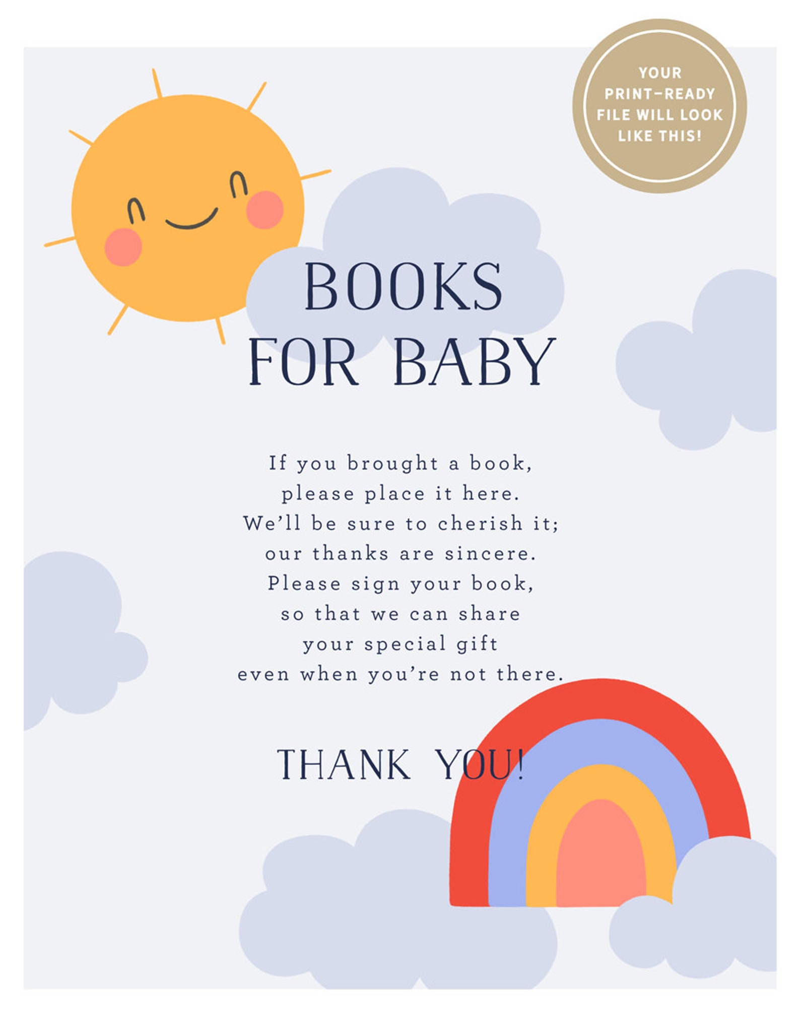 PRINTABLE Books for Baby Sign for Rainbow Baby Shower Sunshine Baby ...