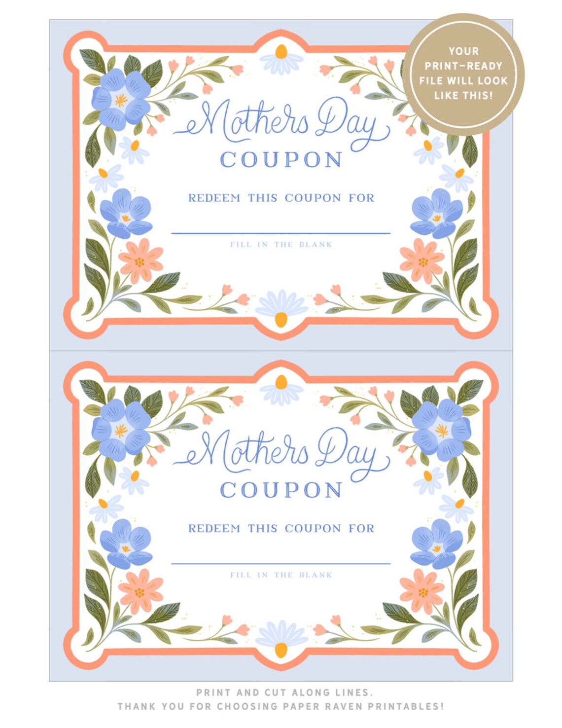PRINTABLE Mother's Day Printable Coupons Mother's Day Gift Personalized ...