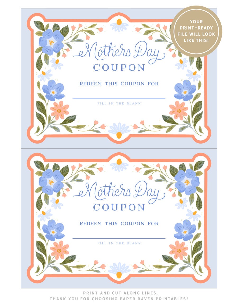 PRINTABLE Mother's Day Printable Coupons Mother's Day Gift Personalized ...