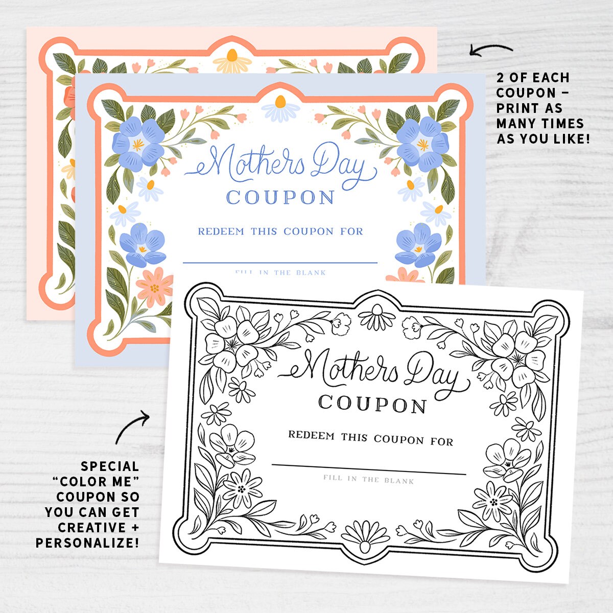 PRINTABLE Mother's Day Printable Coupons Mother's Day Gift Personalized ...
